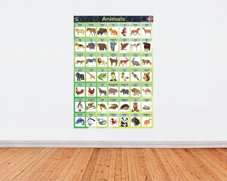 ENGLISH Animals Vocabulary Printable LARGE Wall Poster for Preschools ...