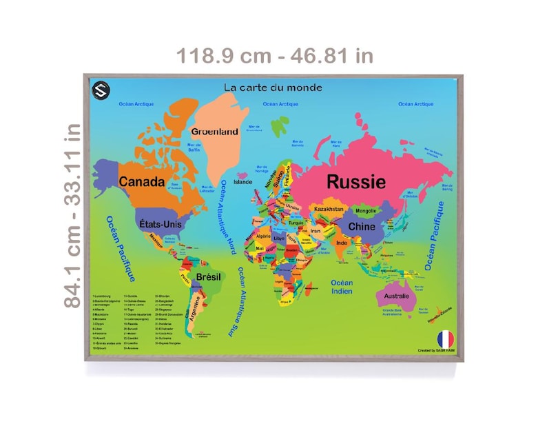 La Carte Du Monde | FRENCH World Map With 5 Backgrounds | Large Poster ...