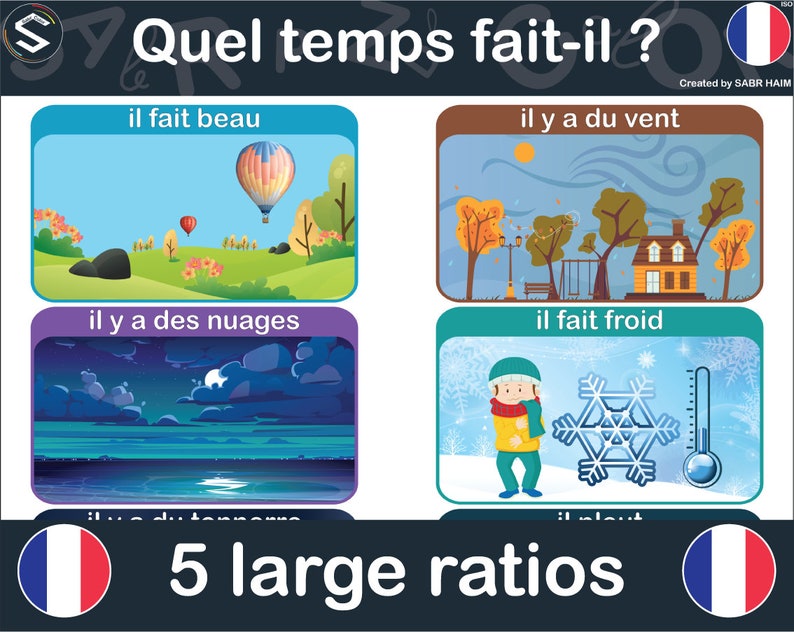 French WEATHER Vocabulary Large Poster for Classrooms Decor and ...