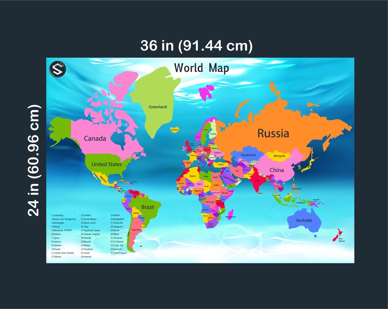 ENGLISH World Map Large Poster for Geography Classes, and Home ...