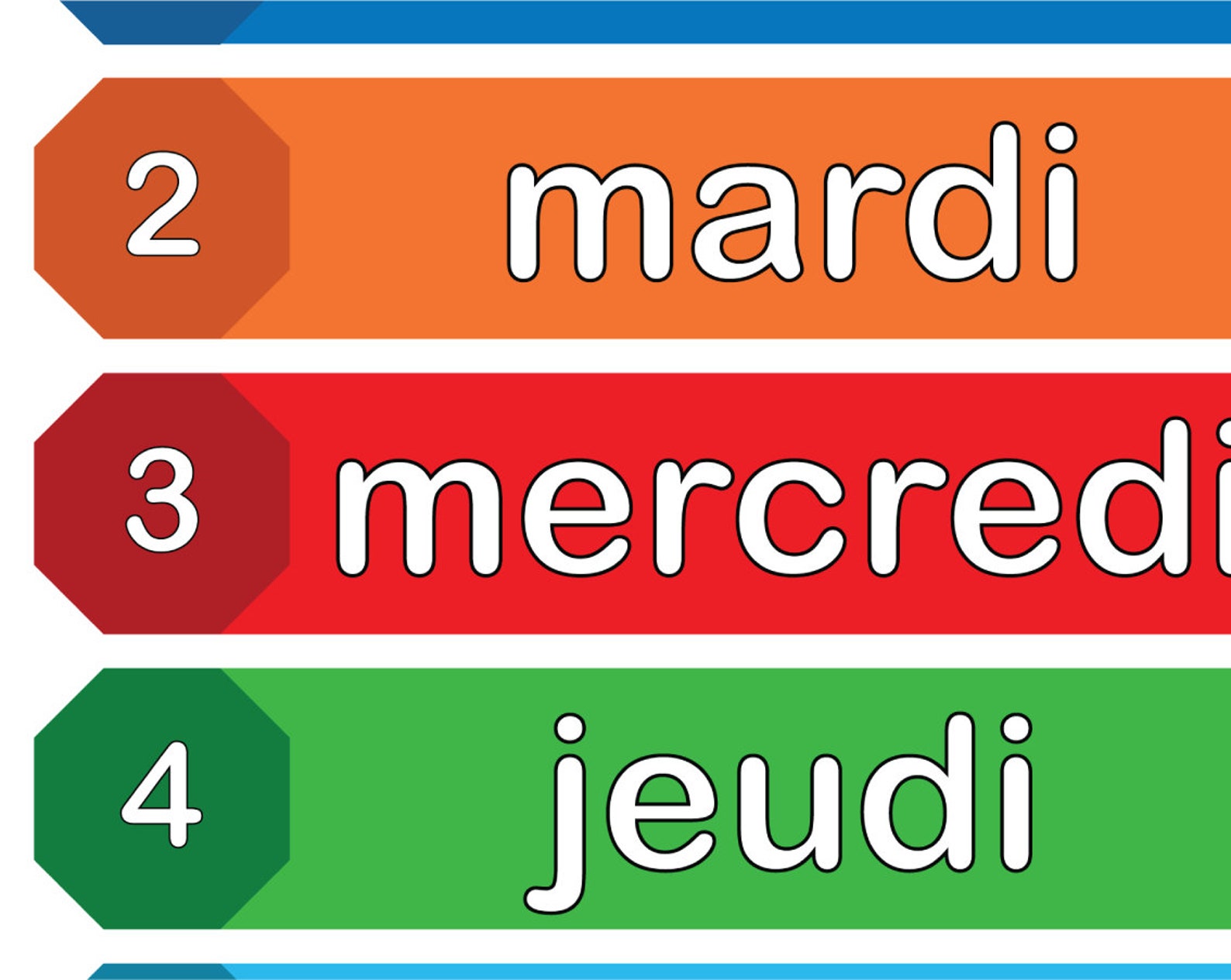 FRENCH Days of the Week Vocabulary Large Poster for Playrooms and ...