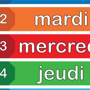 FRENCH Days of the Week Vocabulary Large Poster for Playrooms and ...