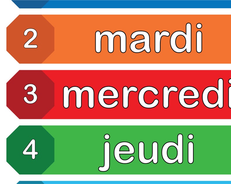 FRENCH Days of the Week Vocabulary Large Poster for Playrooms and ...