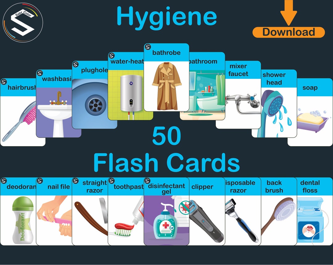 ENGLISH "hygiene" Flash Cards- Printable Nursery Cards - Household ...