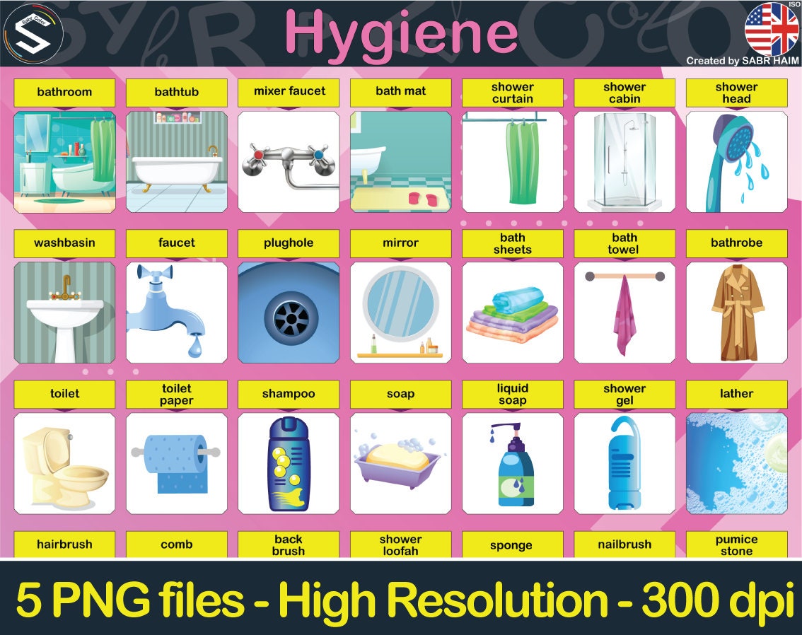 ENGLISH Hygiene Vocabulary Large Wall Poster for Language Classrooms ...