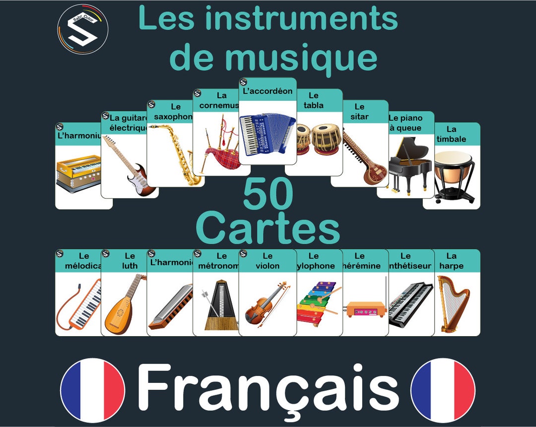 FRENCH Music Instruments Vocabulary Printable Flashcards | Les ...
