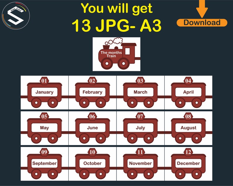 ENGLISH Brown Months Train / the Months of the Year / School Months ...