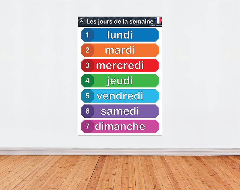 FRENCH Days of the Week Vocabulary Poster for Classrooms Decoration ...