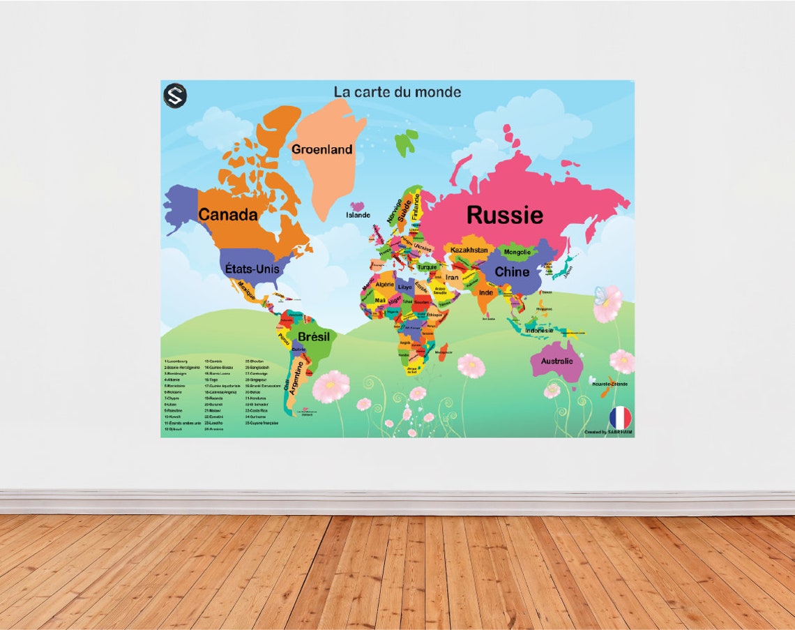La Carte Du Monde | FRENCH World Map With Nature Background Large ...