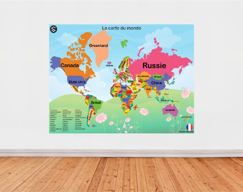 La Carte Du Monde | FRENCH World Map With Nature Background Large ...