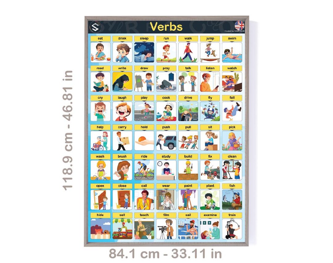 ENGLISH Illustrated Verbs, Large Poster | for Primary Schools and ...
