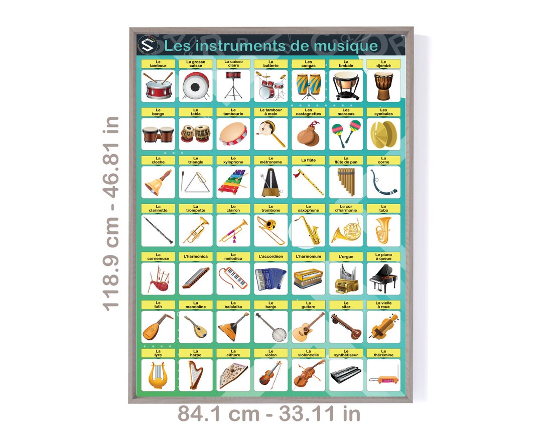 FRENCH Musical Instruments Vocabulary Large Printable Poster - Etsy