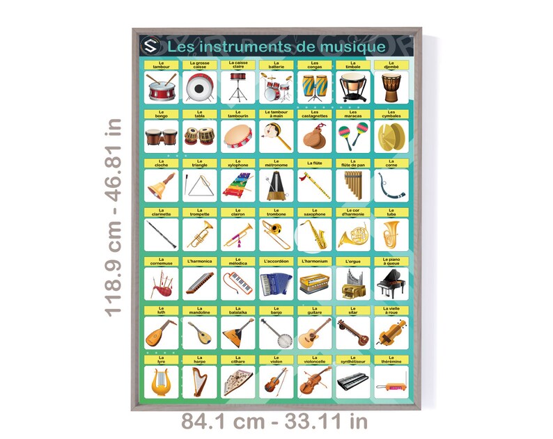 FRENCH Musical Instruments Vocabulary Large Printable Poster - Etsy