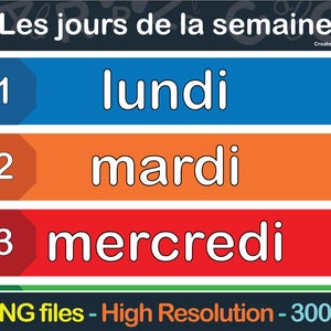 FRENCH Days of the Week Vocabulary Large Poster for Playrooms and ...