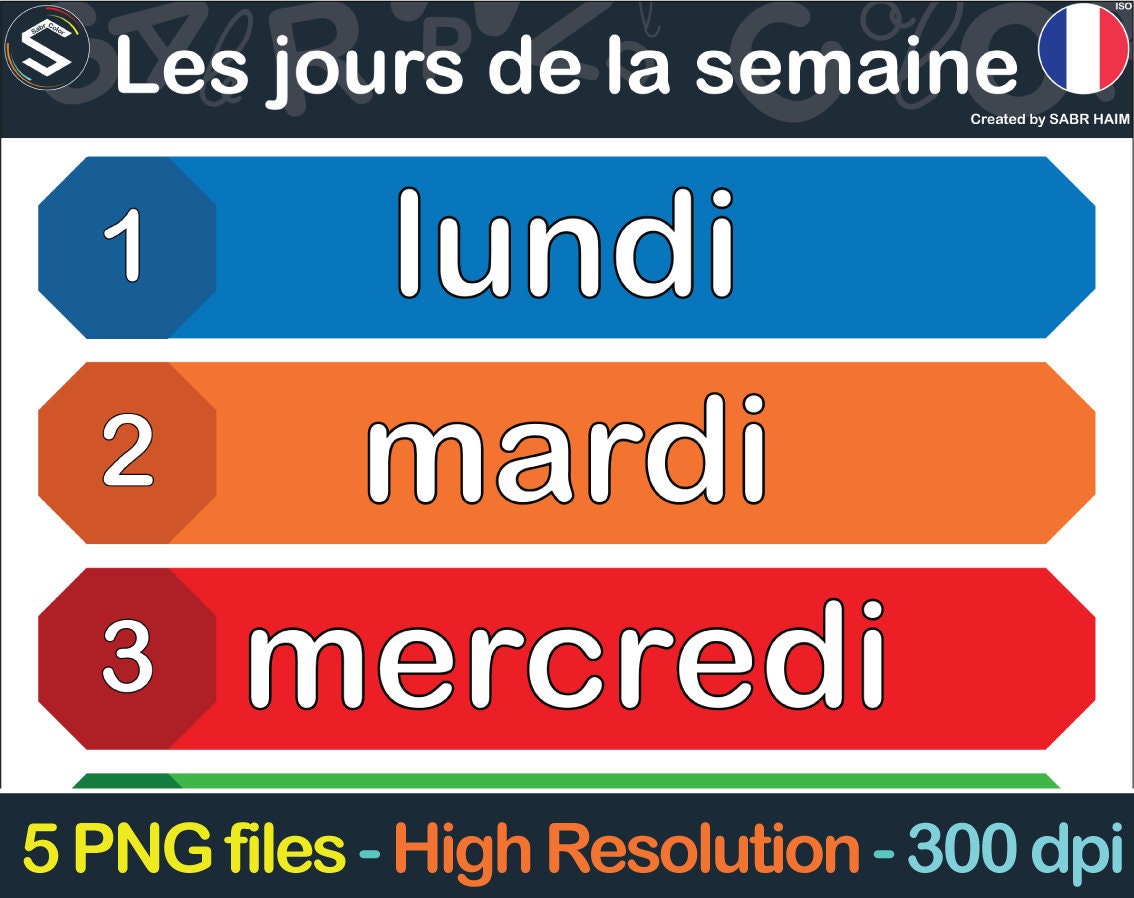 FRENCH Days of the Week Vocabulary Large Poster for Playrooms and ...