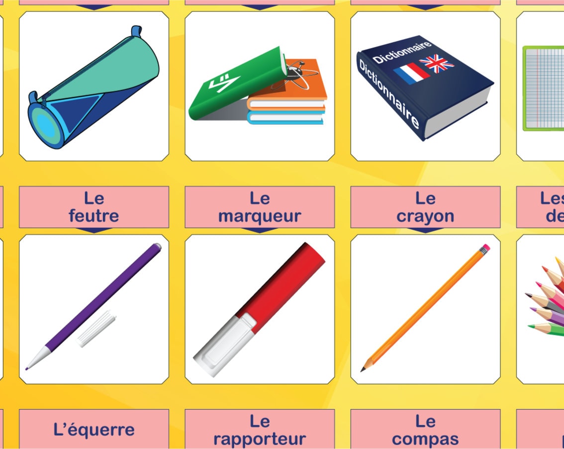 French School Supplies Vocabulary Printable Poster for Kids Playrooms ...
