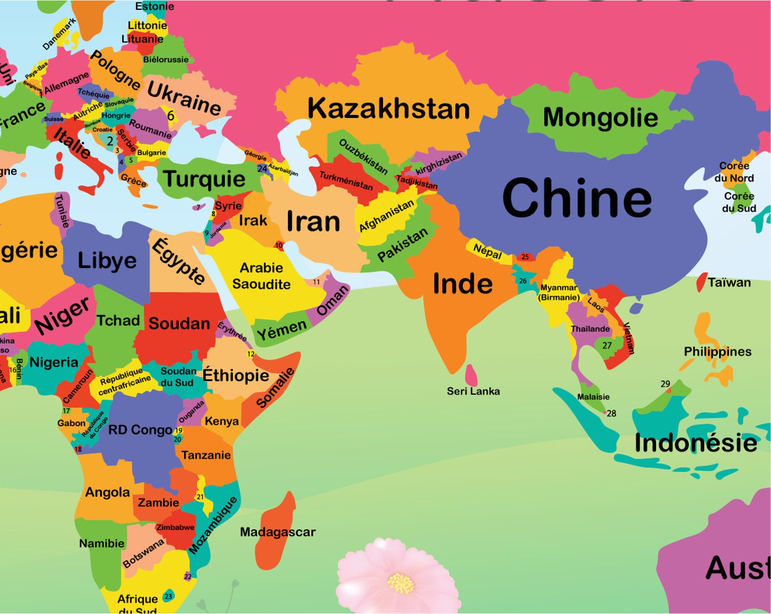 La Carte Du Monde | FRENCH World Map With Nature Background Large ...