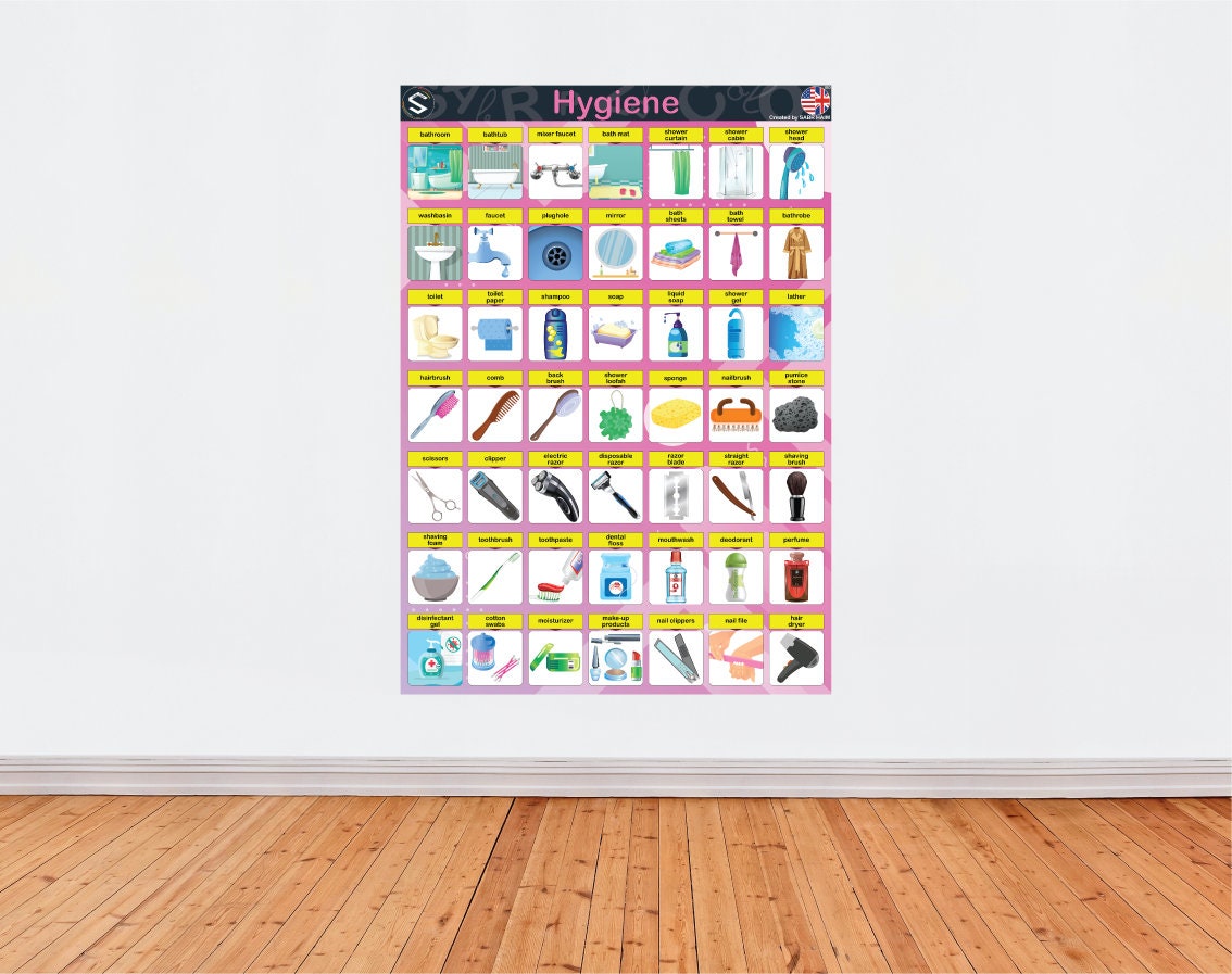 ENGLISH Hygiene Vocabulary Large Wall Poster for Language Classrooms ...