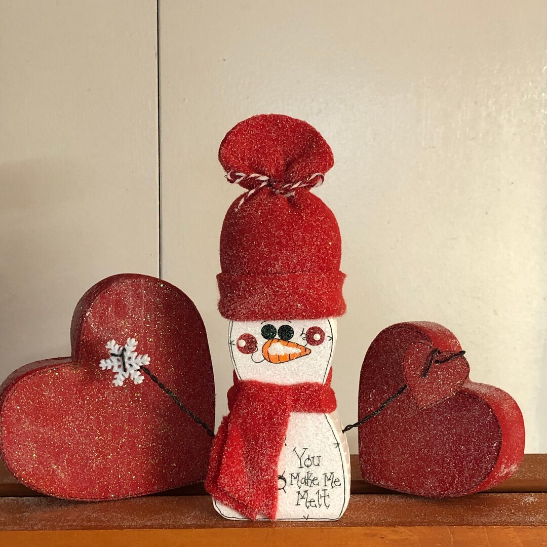Valentines Day Snowman/wooden Hearts/tiered Tray Decor - Etsy
