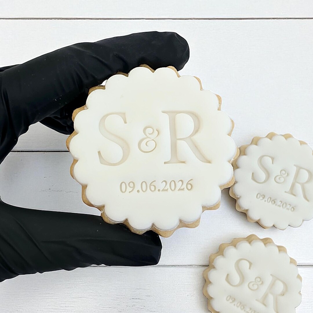 Personalized Wedding Cookie Stamp: Initials & Date, Elegant Script ...