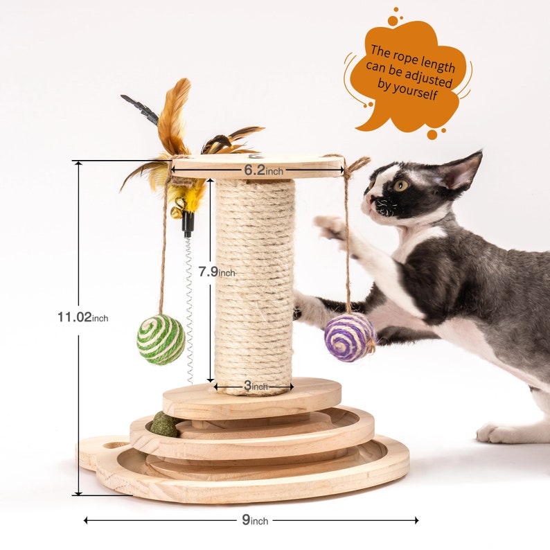Wooden Cat Scratching Post With Sisal Balls Interactive Cat - Etsy