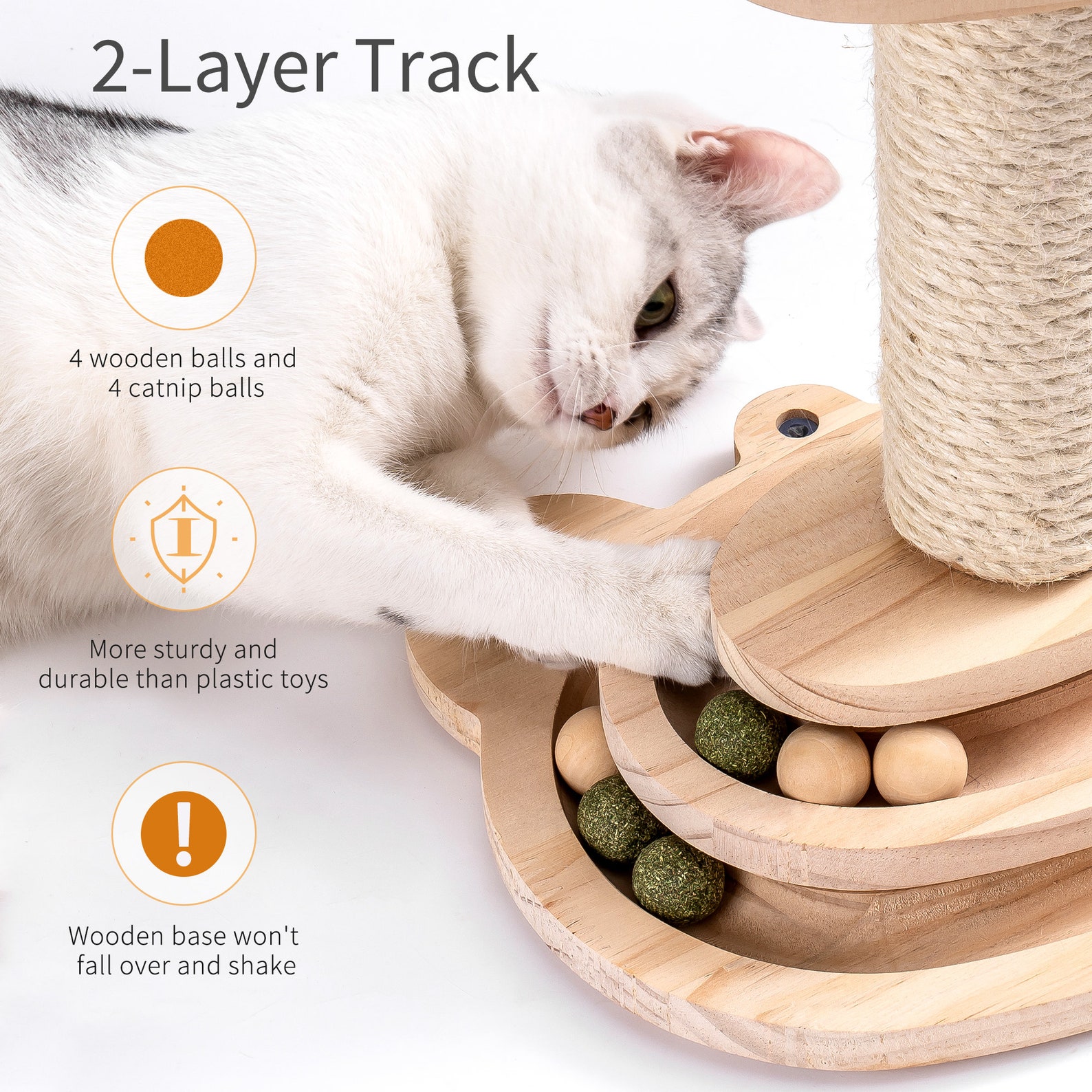 Wooden Cat Scratching Post With Sisal Balls Interactive Cat - Etsy