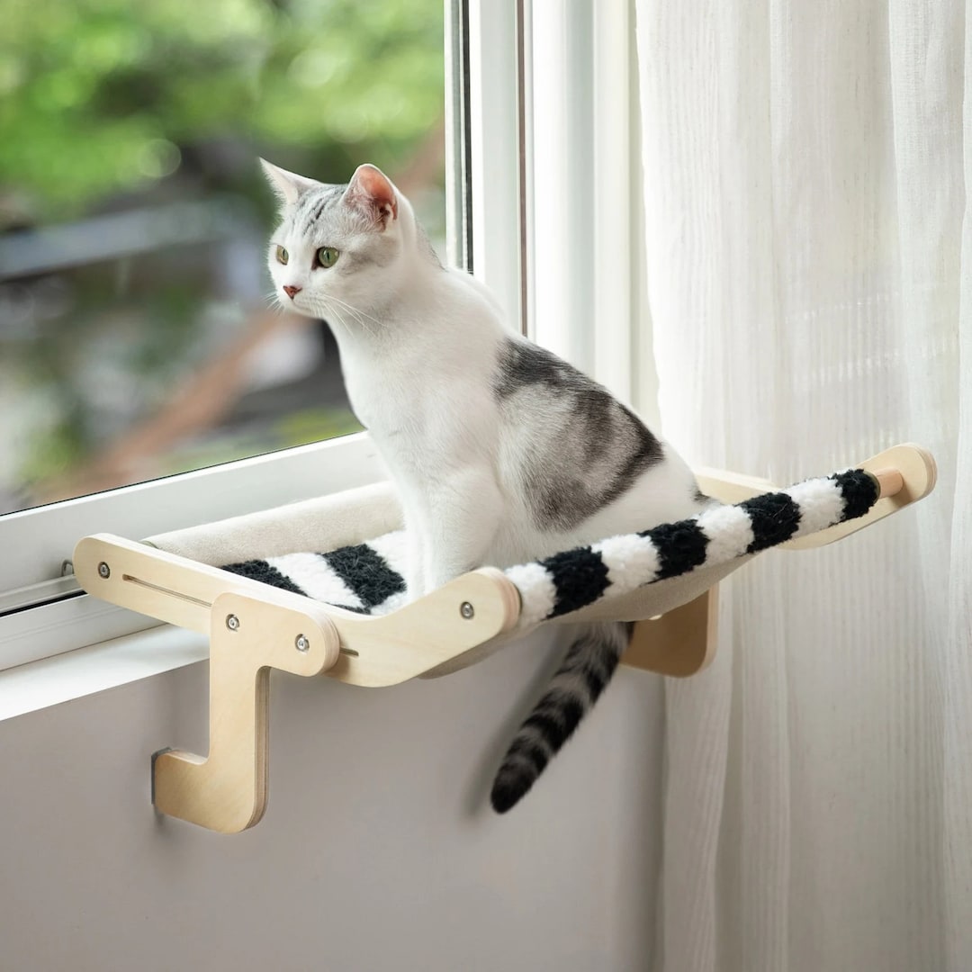 Wooden Cat Window Perch, Cat Hammock, Hanging Cat Bed, Cat Shelf ...