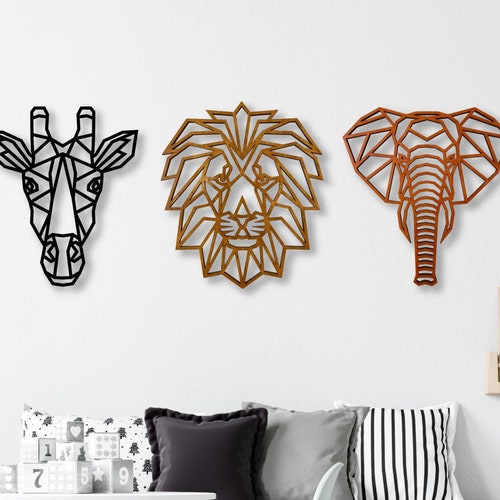 Geometric Safari Animals Wooden Wall Art Home Nursery - Etsy