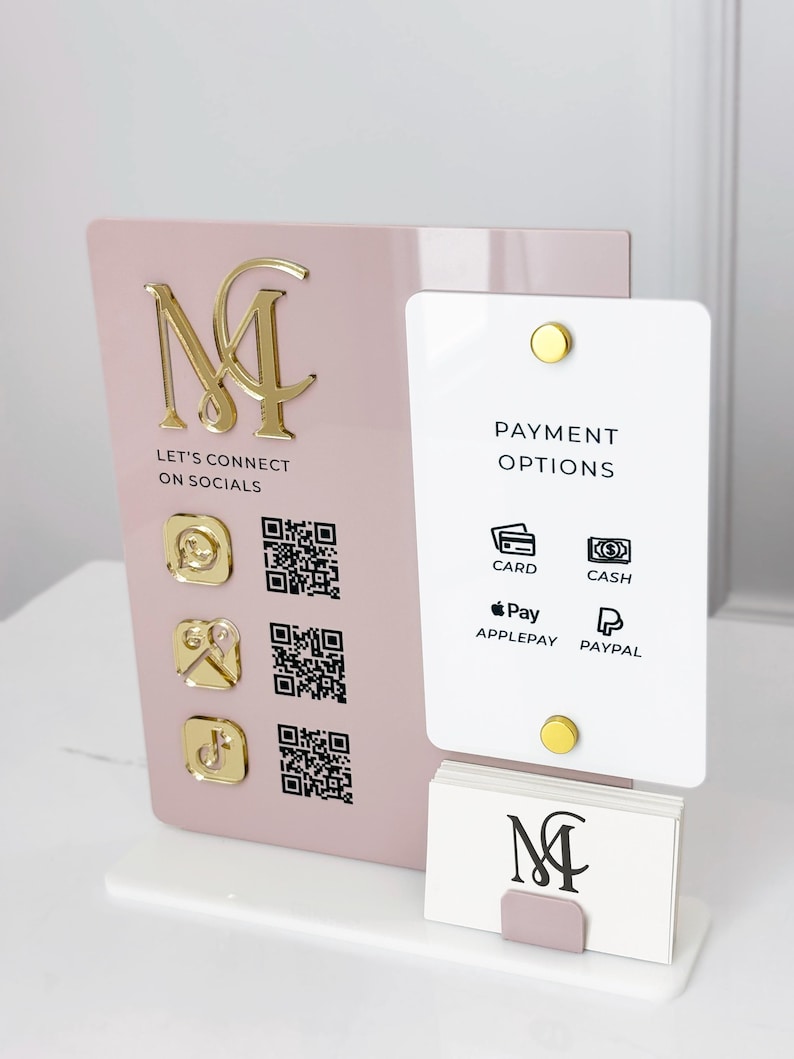 Personalized Payment Sign - Dusty Pink With Gold Mirror Icons & Logo ...