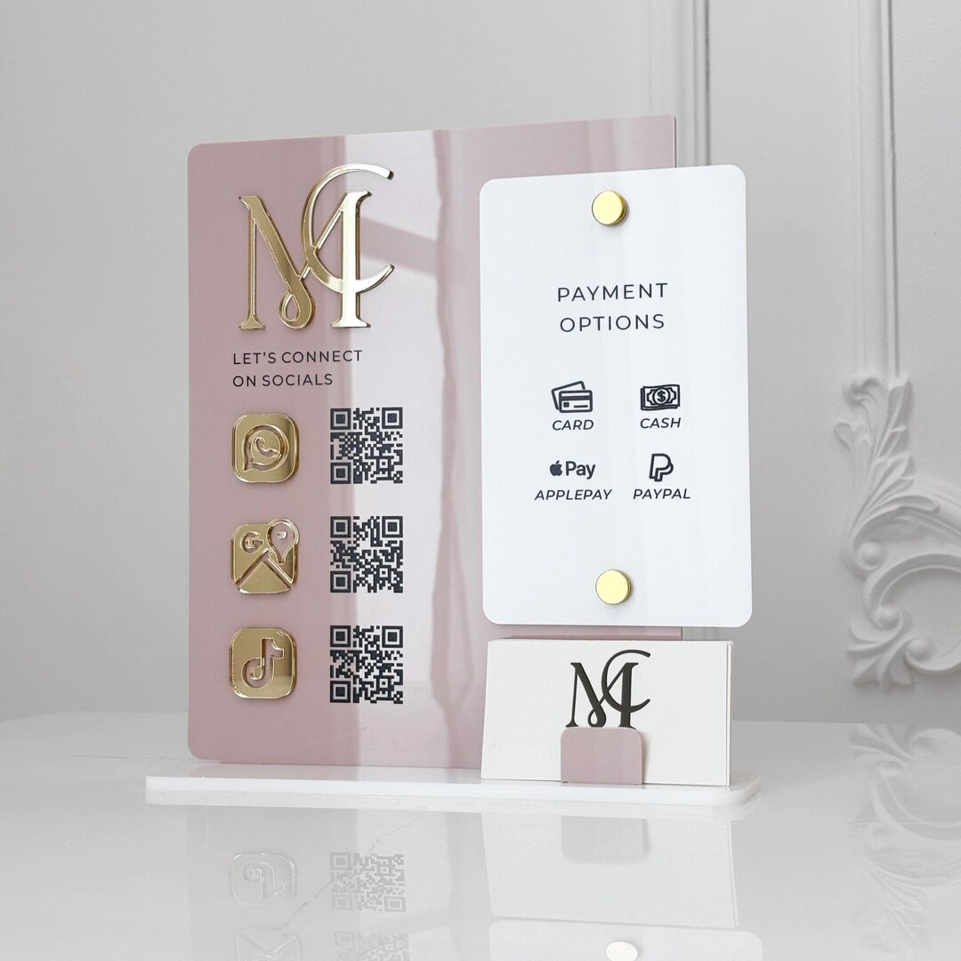 Personalized Payment Sign - Dusty Pink With Gold Mirror Icons & Logo ...