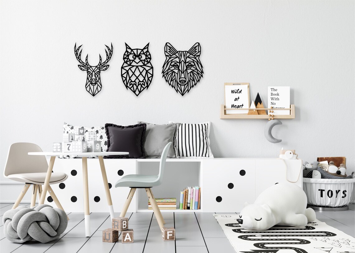 Set of 3 Geometric Animals Nursery Wall Decor Wild Animals - Etsy