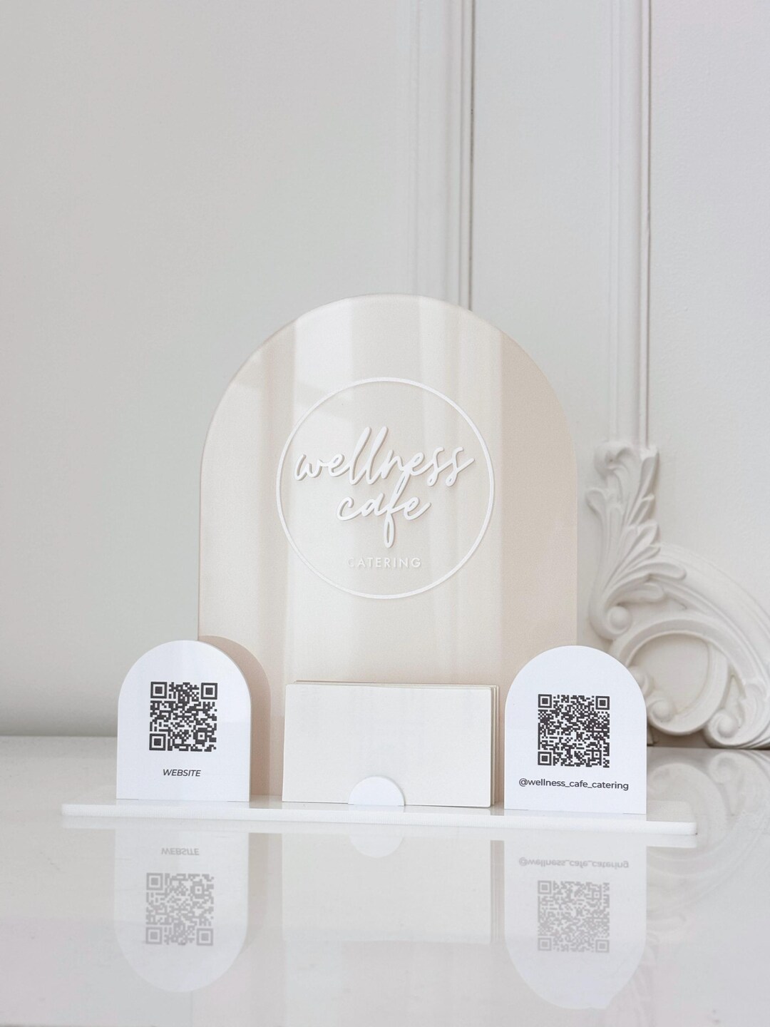 Custom Beige QR Code Sign With 3D Logo & Social Media Icons - Arch ...