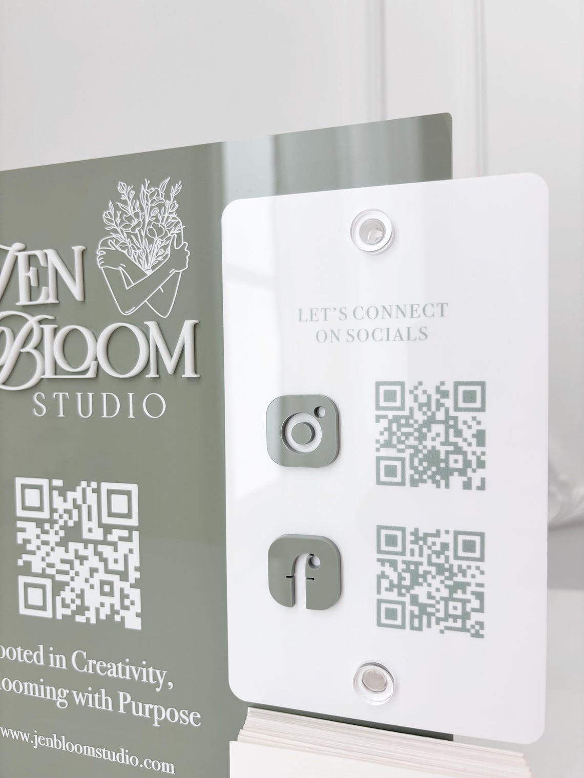 Custom Sage Green QR Code Sign With Card Holder - Acrylic Display With ...