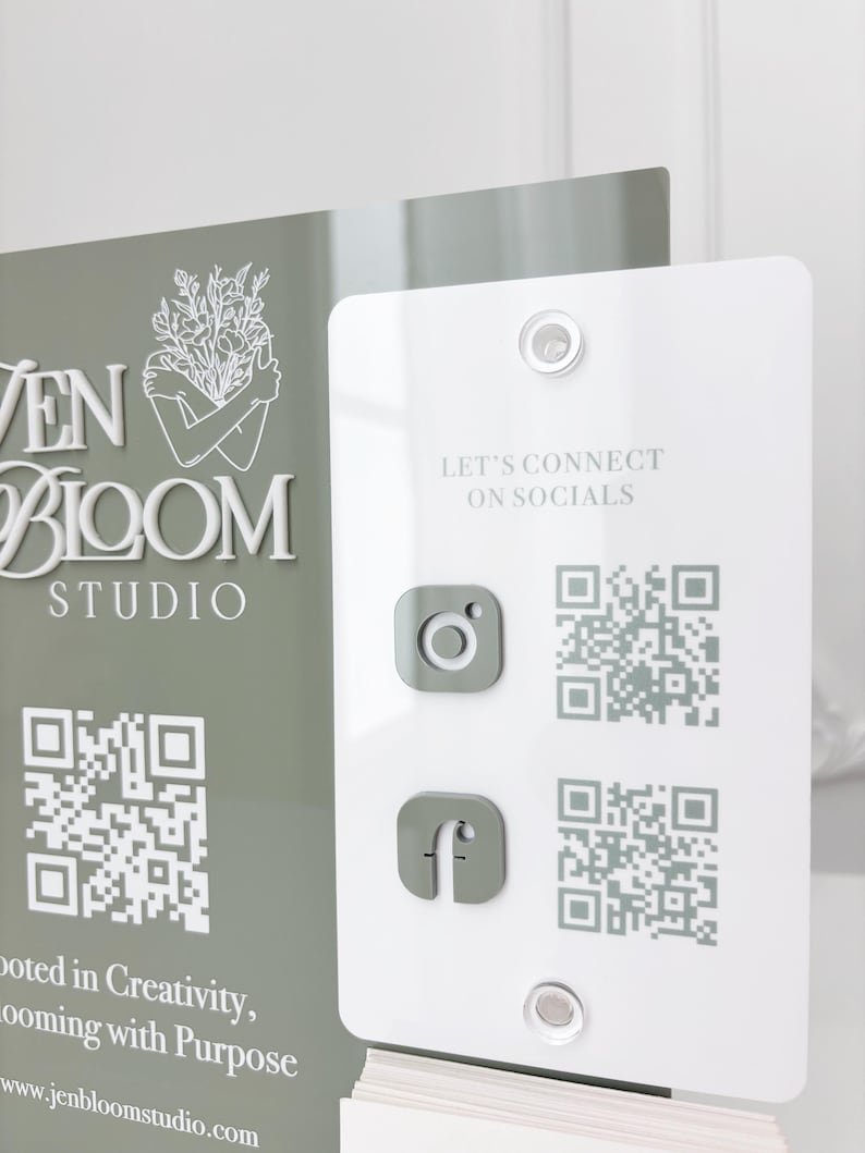 Custom Sage Green QR Code Sign With Card Holder - Acrylic Display With ...