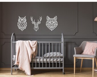 Set of 3 Geometric Animals Nursery Wall Decor Wild Animals | Etsy