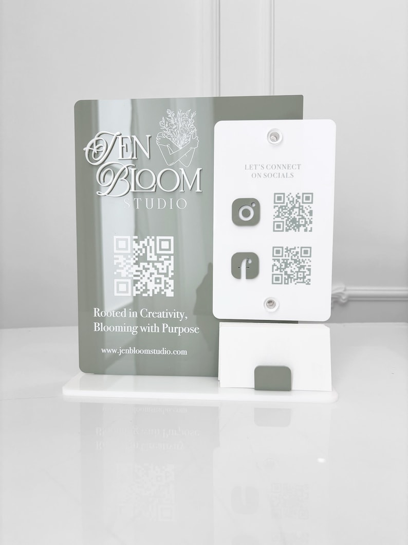 Custom Sage Green QR Code Sign With Card Holder - Acrylic Display With ...