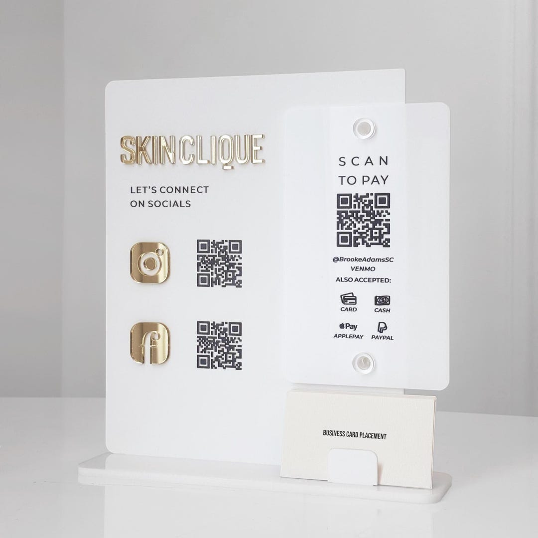 Custom White QR Code Sign Card Holder - Matte & Shiny Acrylic Display ...
