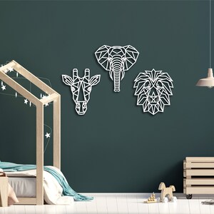 Set of 3 Geometric Animals Nursery Wall Art Decor, Home Wall Decor ...