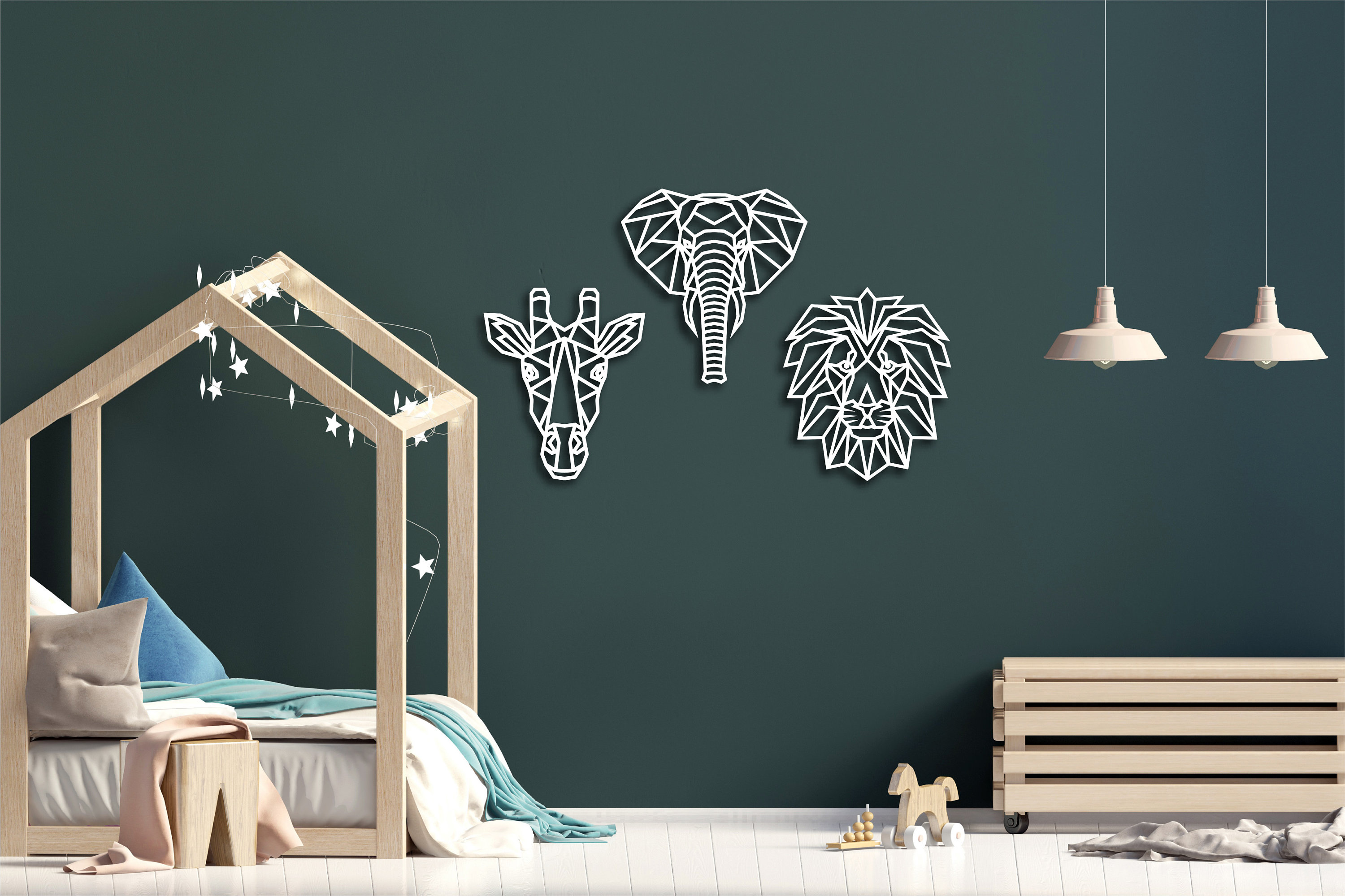 Set of 3 Geometric Animals Nursery Wall Art Decor Home Wall - Etsy