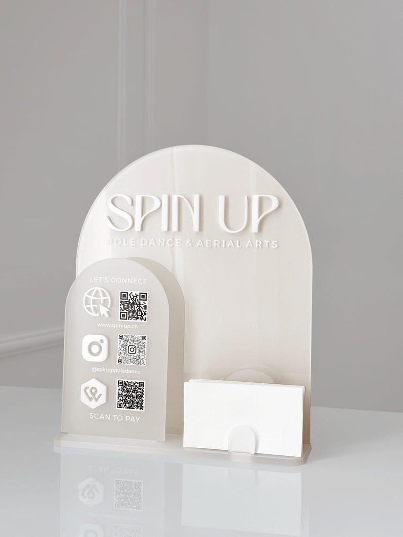 Beige Acrylic QR Code Sign - Custom 3D White Display With Business Card ...