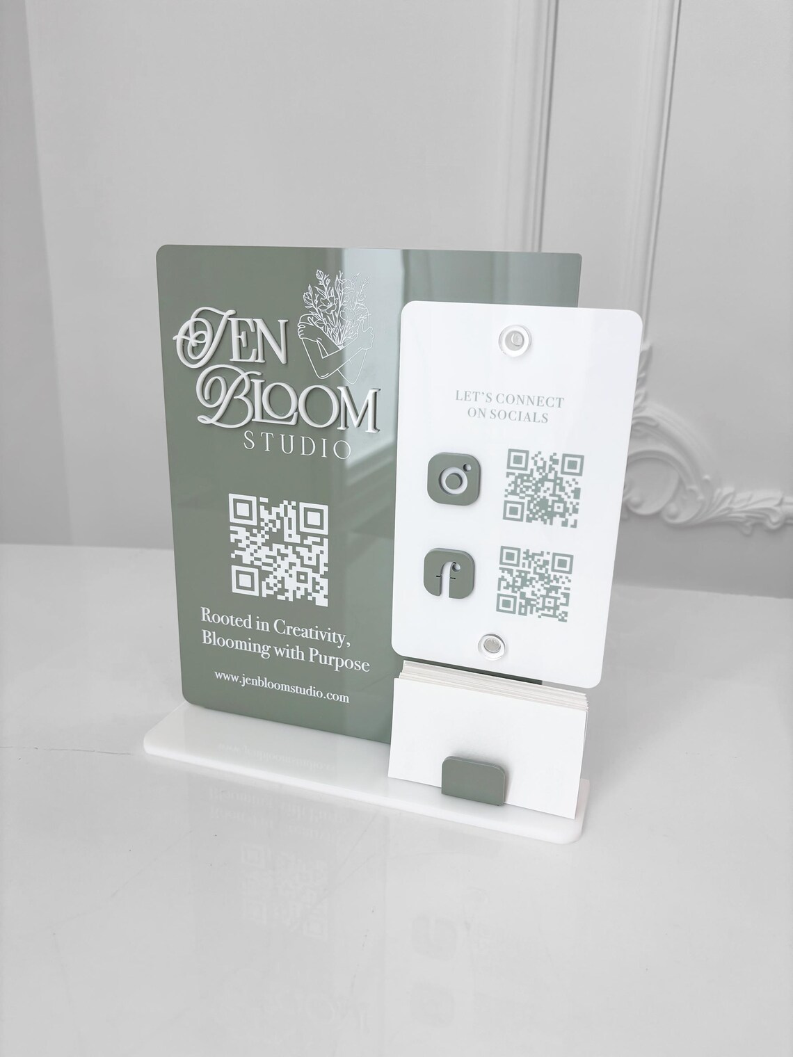 Custom Sage Green QR Code Sign With Card Holder - Acrylic Display With ...