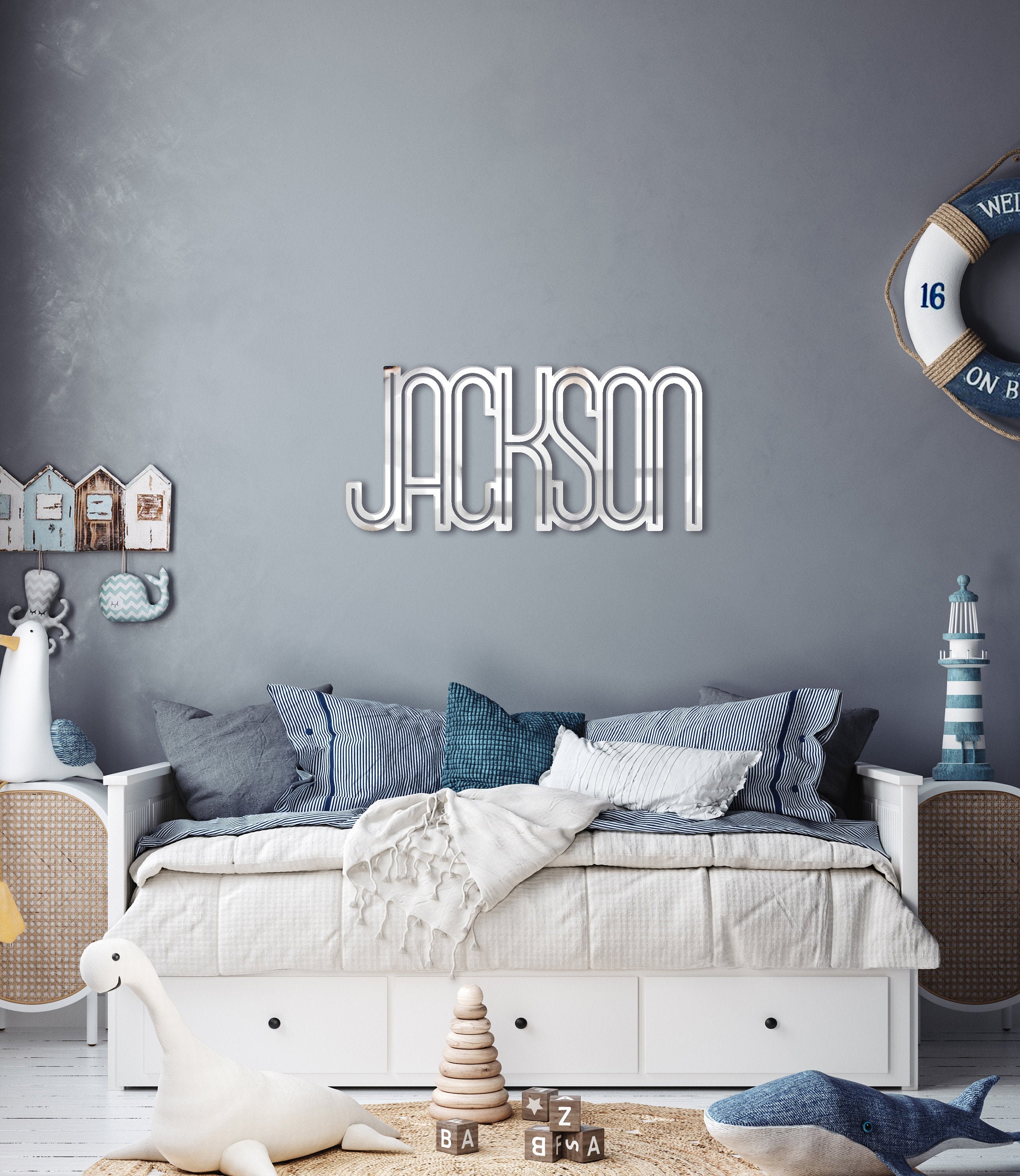 Children Bedroom Name Sign - Silver Mirror Name Sign - Nursery Wall ...