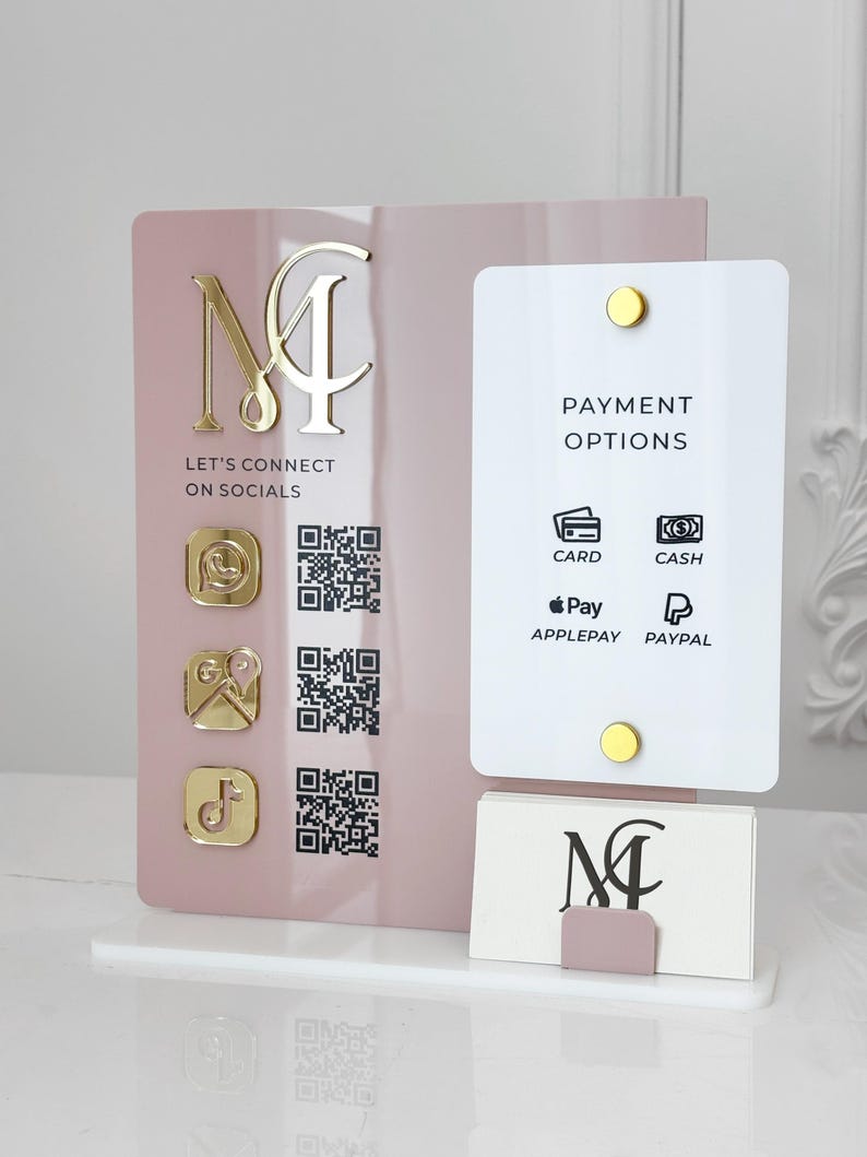 Personalized Payment Sign - Dusty Pink With Gold Mirror Icons & Logo ...