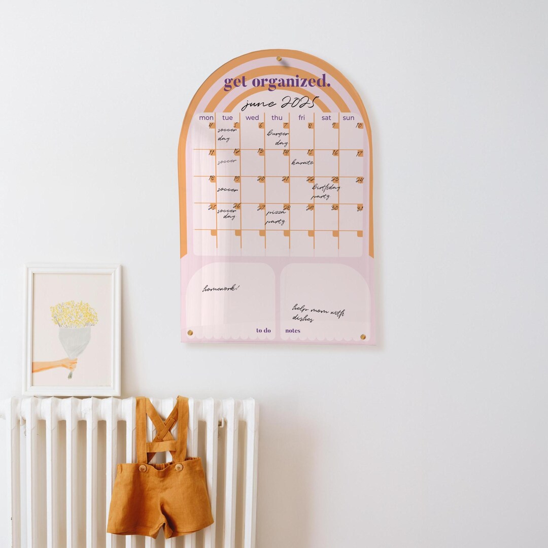 Arched Acrylic Monthly Planner - Boho Rainbow Wall Calendar - Uv ...