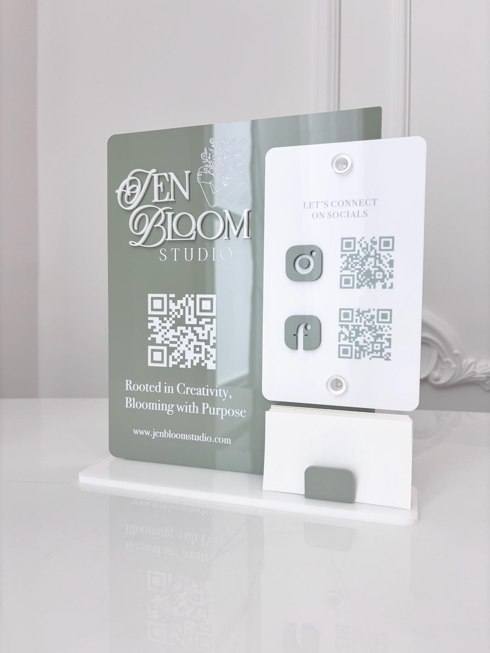 Custom Sage Green QR Code Sign With Card Holder - Acrylic Display With ...