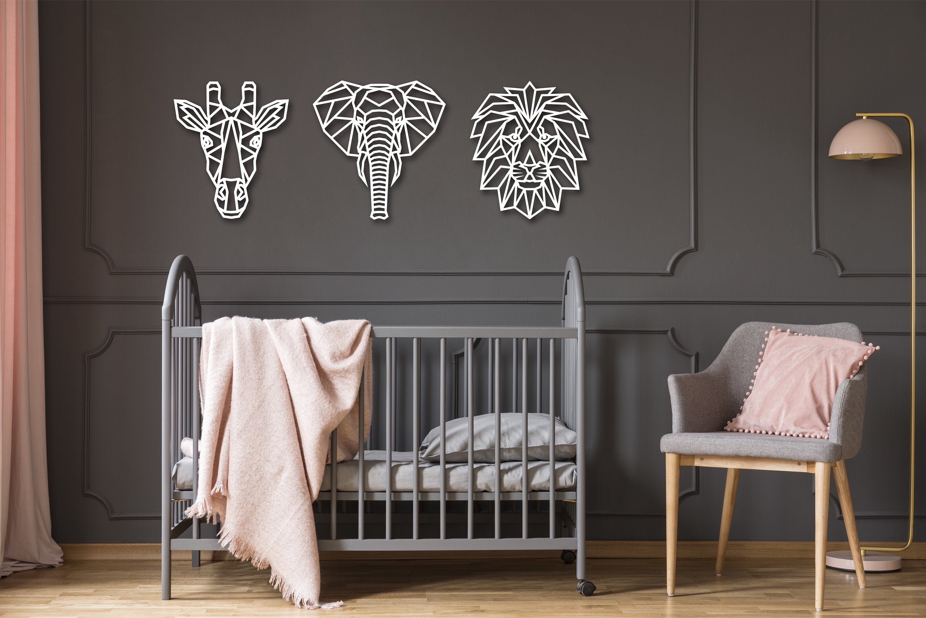 Set of 3 Geometric Animals Nursery Wall Art Decor Home Wall - Etsy