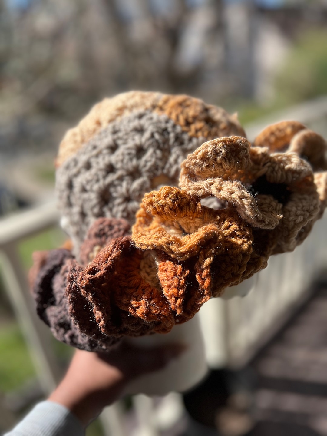Brown Toned | Granny Square Ruffle Hat | Handmade | Soft Acrylic Yarn ...