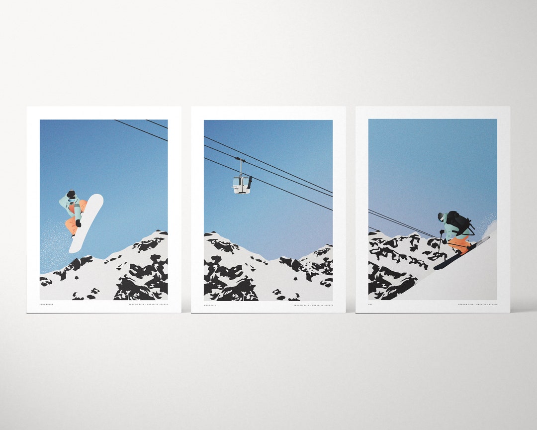 Trio of Snowboard, Mountain, Ski Posters | Mountain Poster Print ...