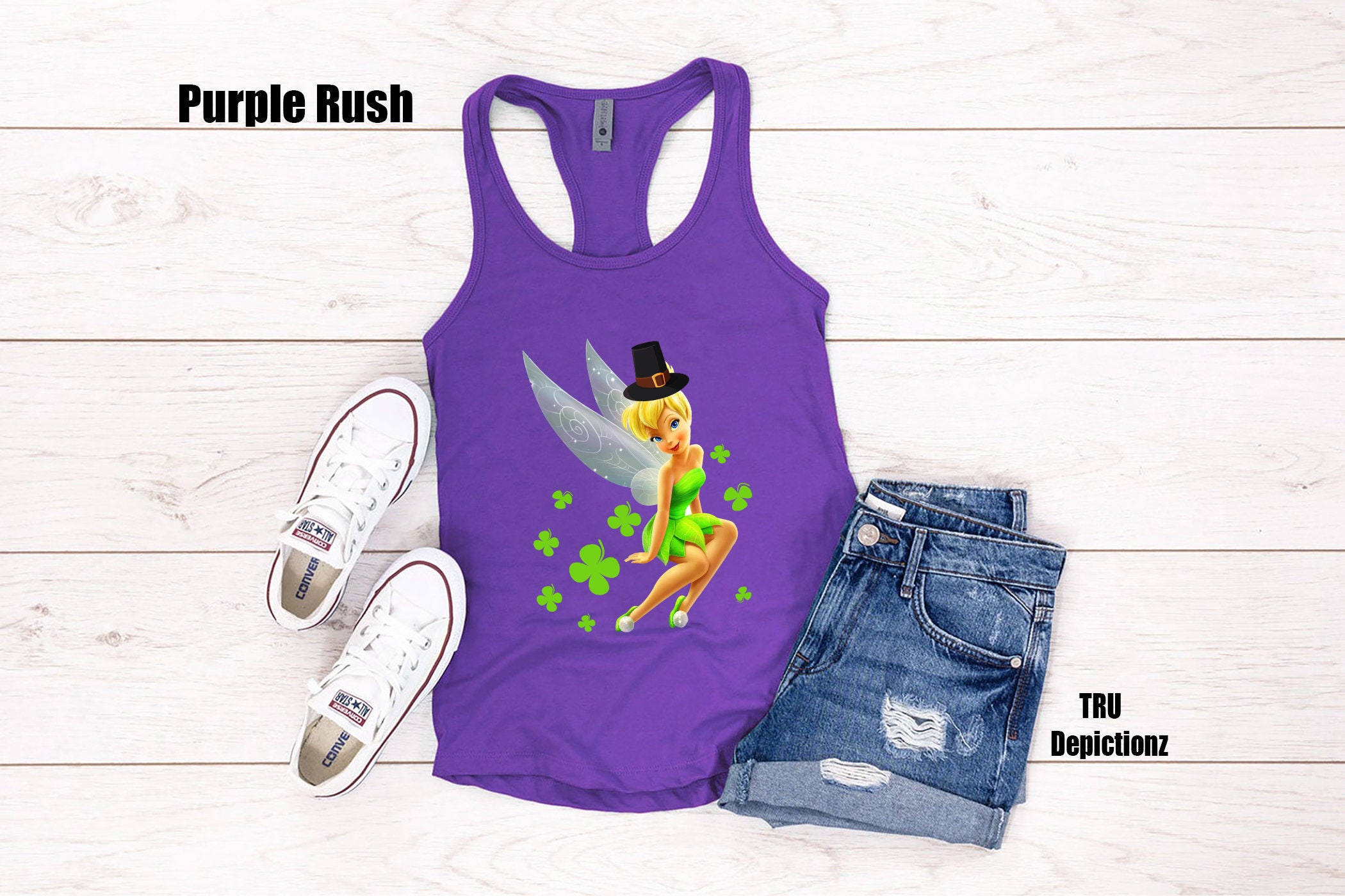 Tinker Bell With Clover Leaves Tank Toptinker Bell St | Etsy