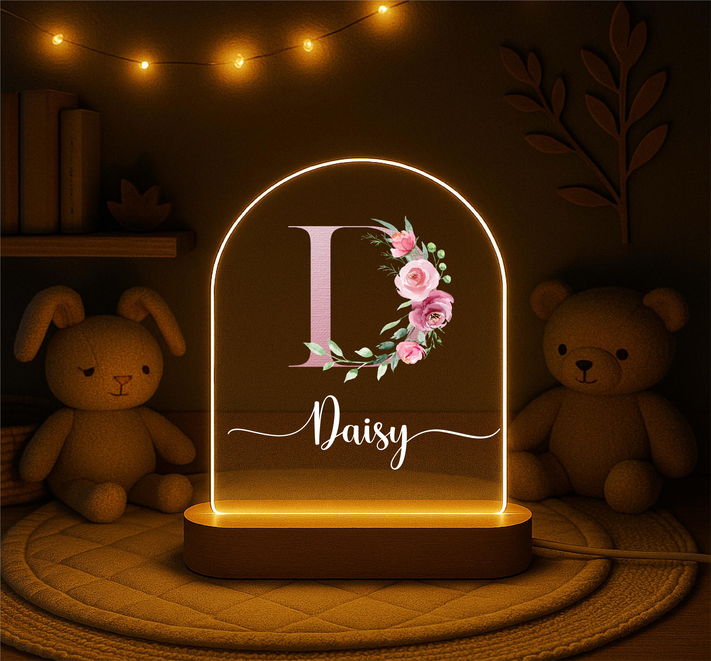 Custom Initial and Name LED Lamp, Wooden Base Kids Room Decor, Baby ...